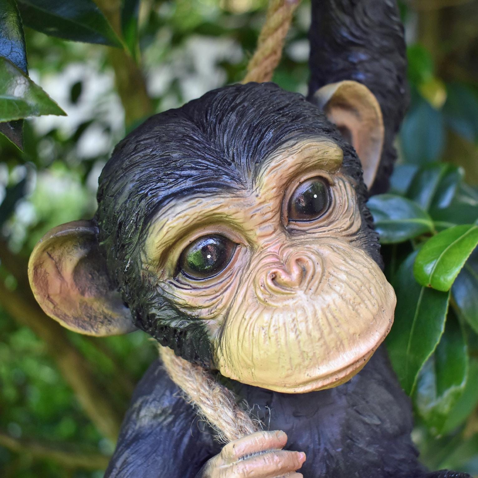 Climbing Monkey Sculpture Rope Hanging Playing Baby Chimpanzee Garden ...