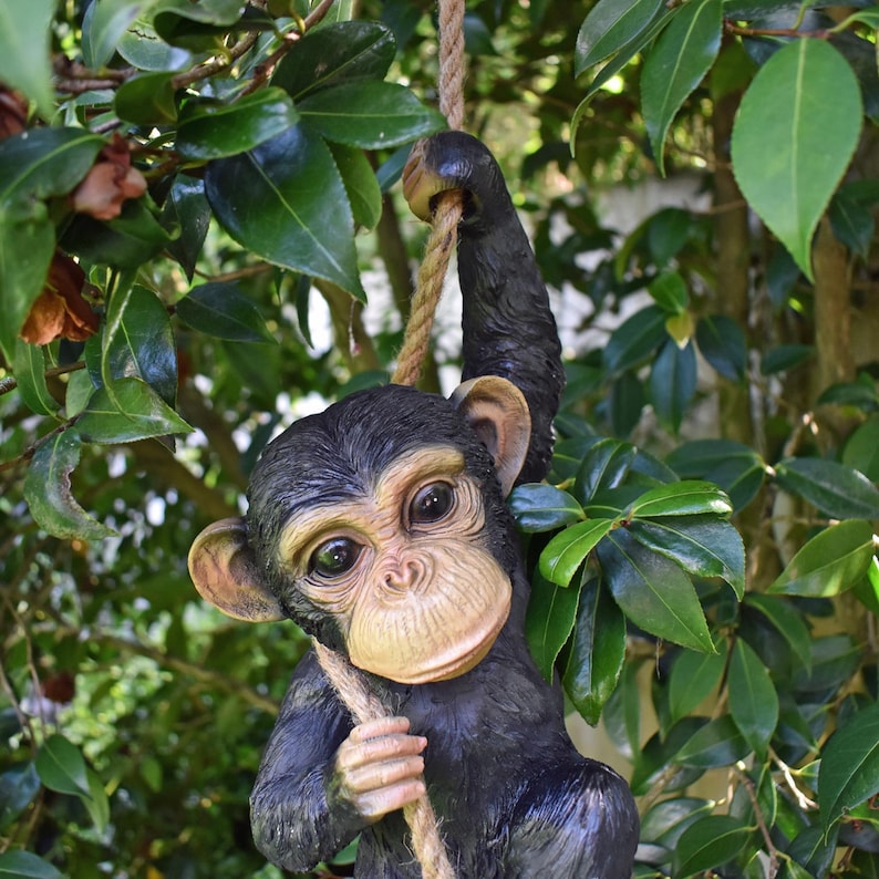 Climbing Monkey Sculpture Rope Hanging Playing Baby Chimpanzee Garden ...