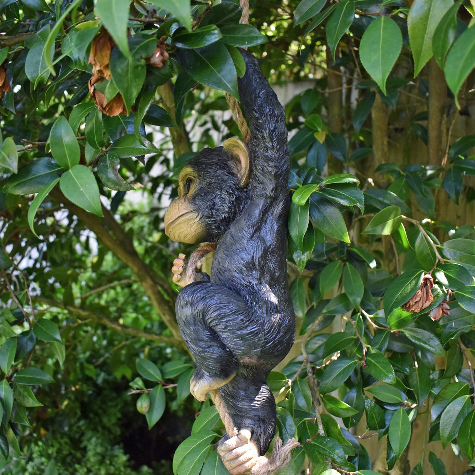 Climbing Monkey Sculpture Rope Hanging Playing Baby Chimpanzee Garden ...