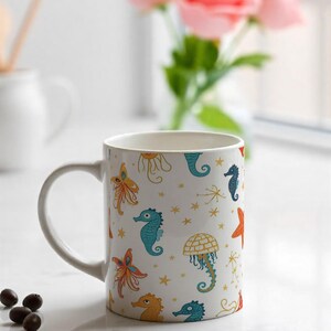 Whimsical Underwater Cartoon Marine Creatures Ceramic Mug for Ocean ...