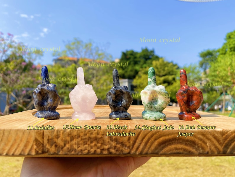 2 Inches Natural Gemstone Carving Middle Finger, Crystal Creative Gift ...