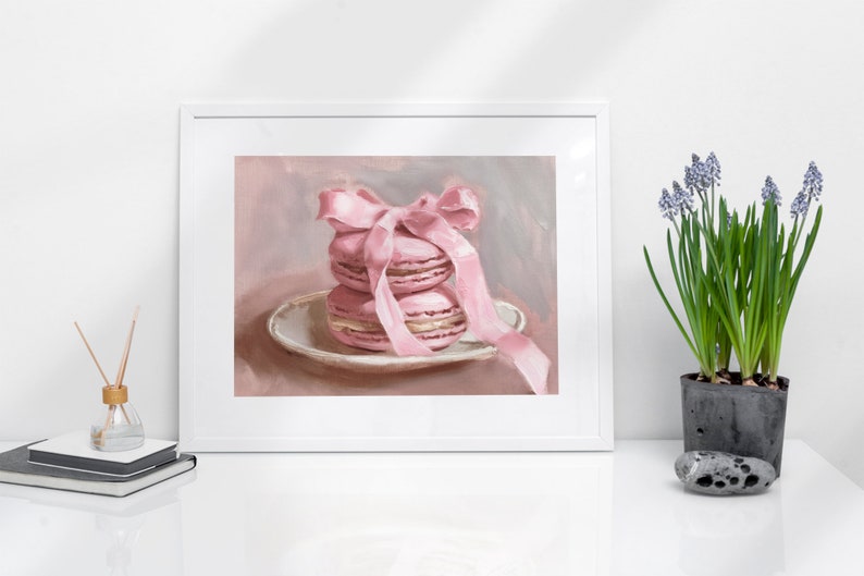 French Macaron Print With Pink Bow Coquette Aesthetic Apartment Wall ...