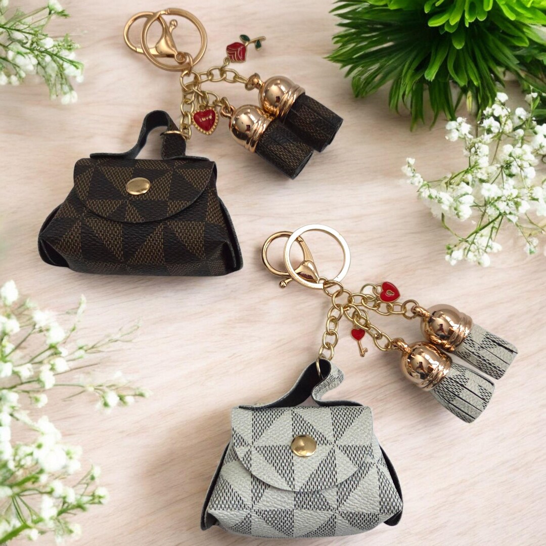 Faux Leather Geometric Pattern Mini Keychain Bag Charms - Etsy