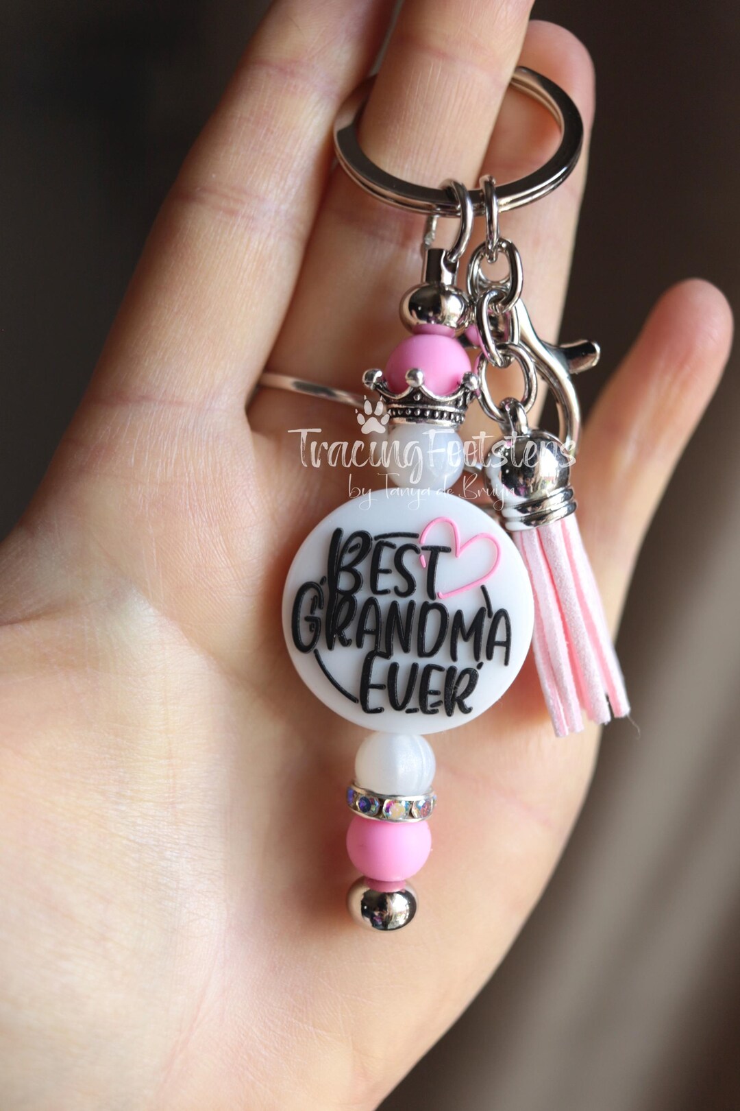 Keychain - "best Grandma Ever" - White and Light Pink - Etsy