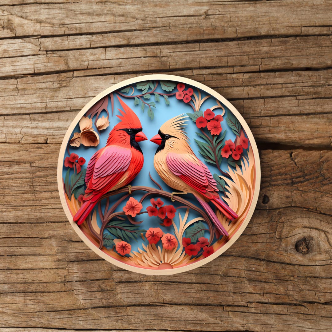 3D Look Cardinal Couple Bird Digital Download PNG Sublimation Colorful ...