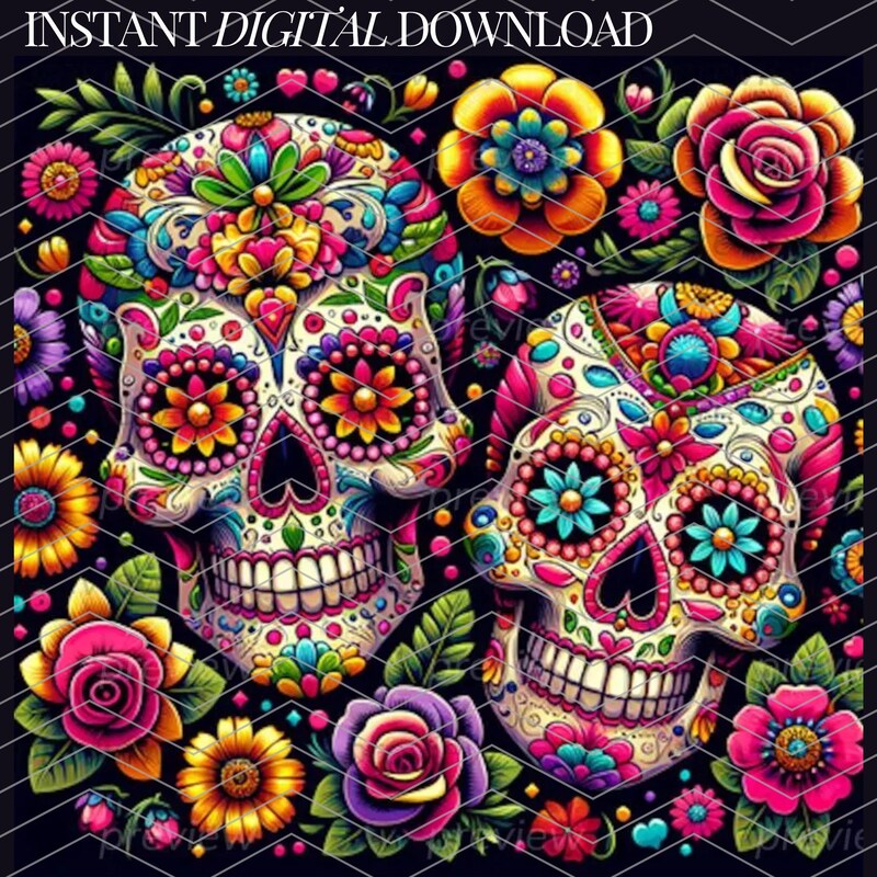 Colorful Sugar Skull - Etsy