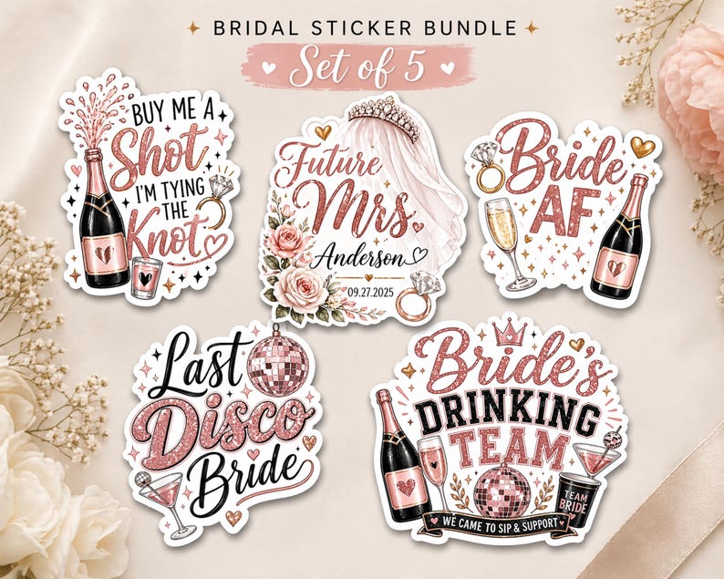 Bachelorette Party Stickers – Bride Tribe, Future Mrs., Last Disco ...