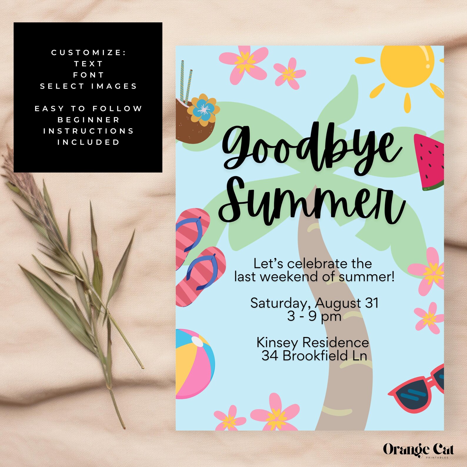 End of Summer Back to School Party Invite Pool Party Printable Editable ...