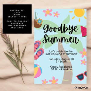 End of Summer Back to School Party Invite Pool Party Printable Editable ...