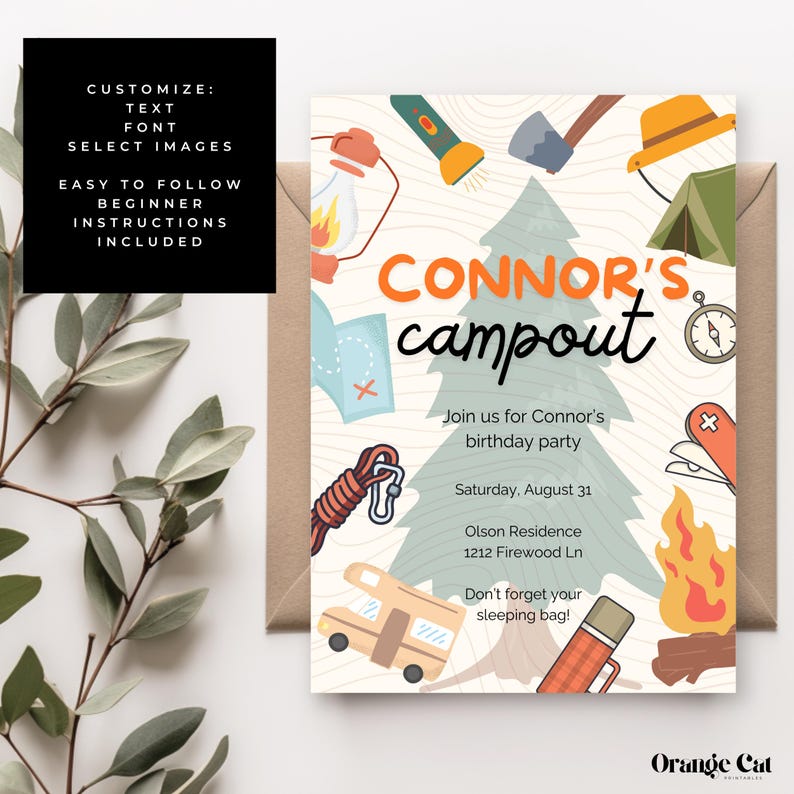 Campout Birthday End of Summer Back to School Party Invite Camping Trip ...