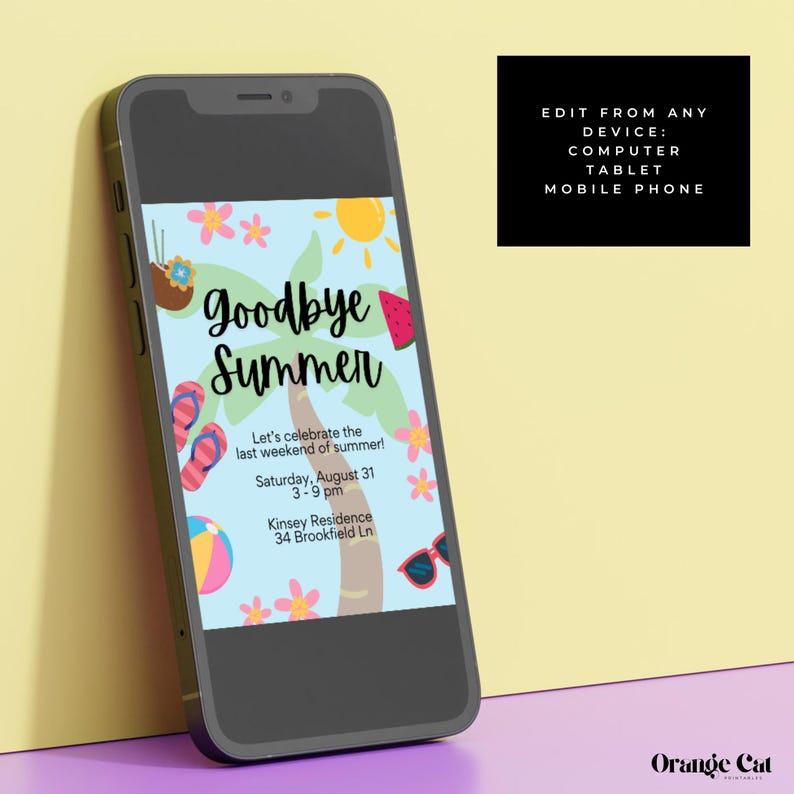 End of Summer Back to School Party Invite Pool Party Printable Editable ...