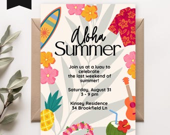 End of Summer Back to School Party Invite Pool Party Colorful Printable ...