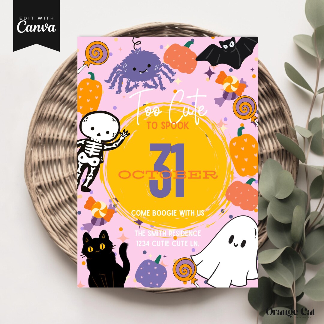 Cute Halloween Invitation Kids Party Skeleton Cute Ghost Retro ...