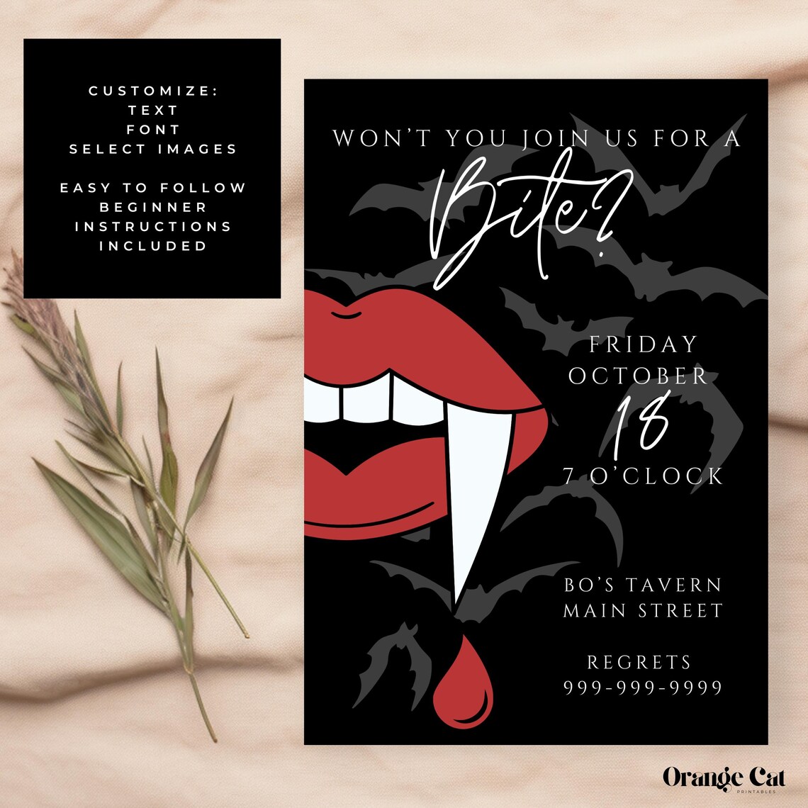 Vampire Bite Halloween Invitation: Editable Costume Party Invite (canva ...