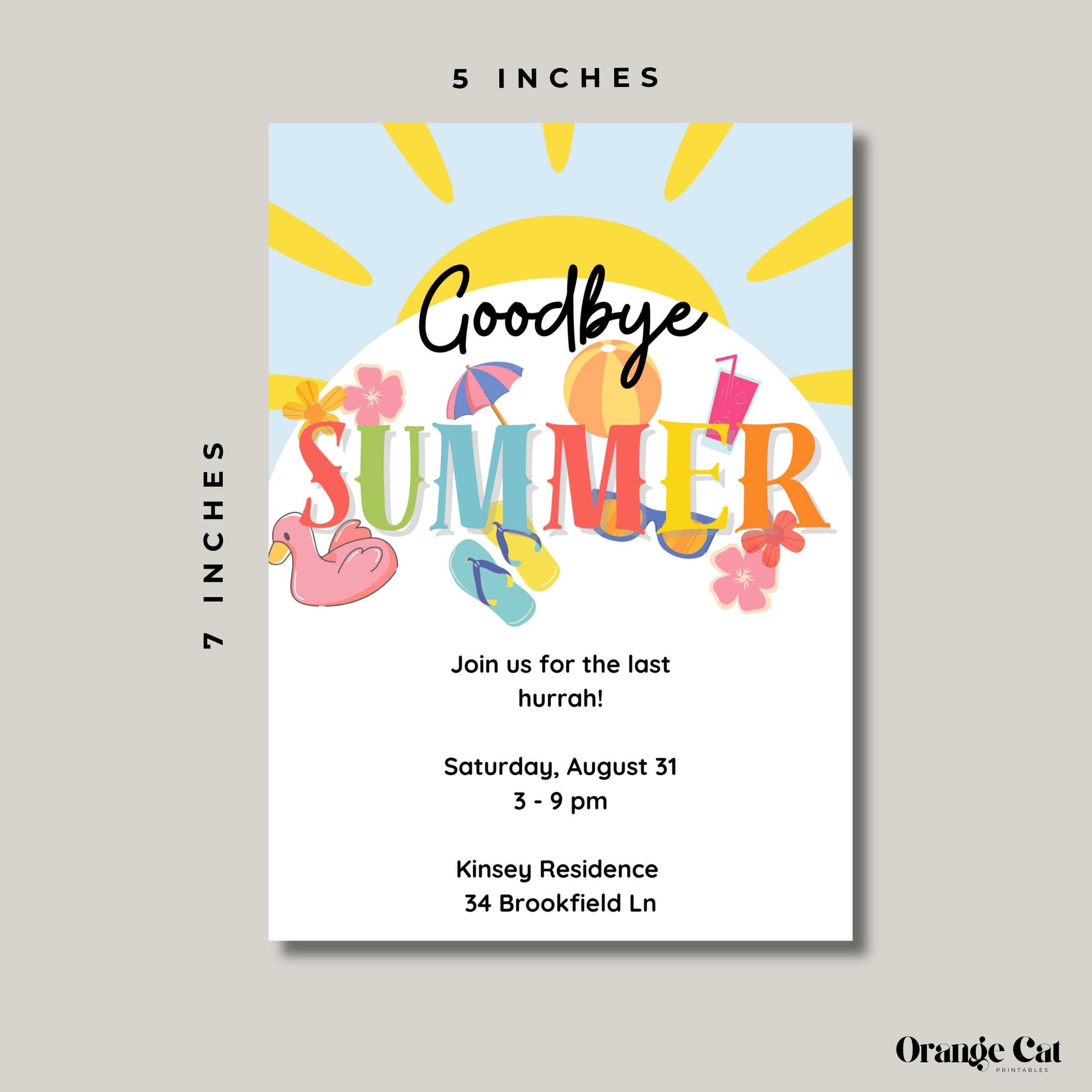End of Summer Back to School Party Invite Pool Party Colorful Printable ...