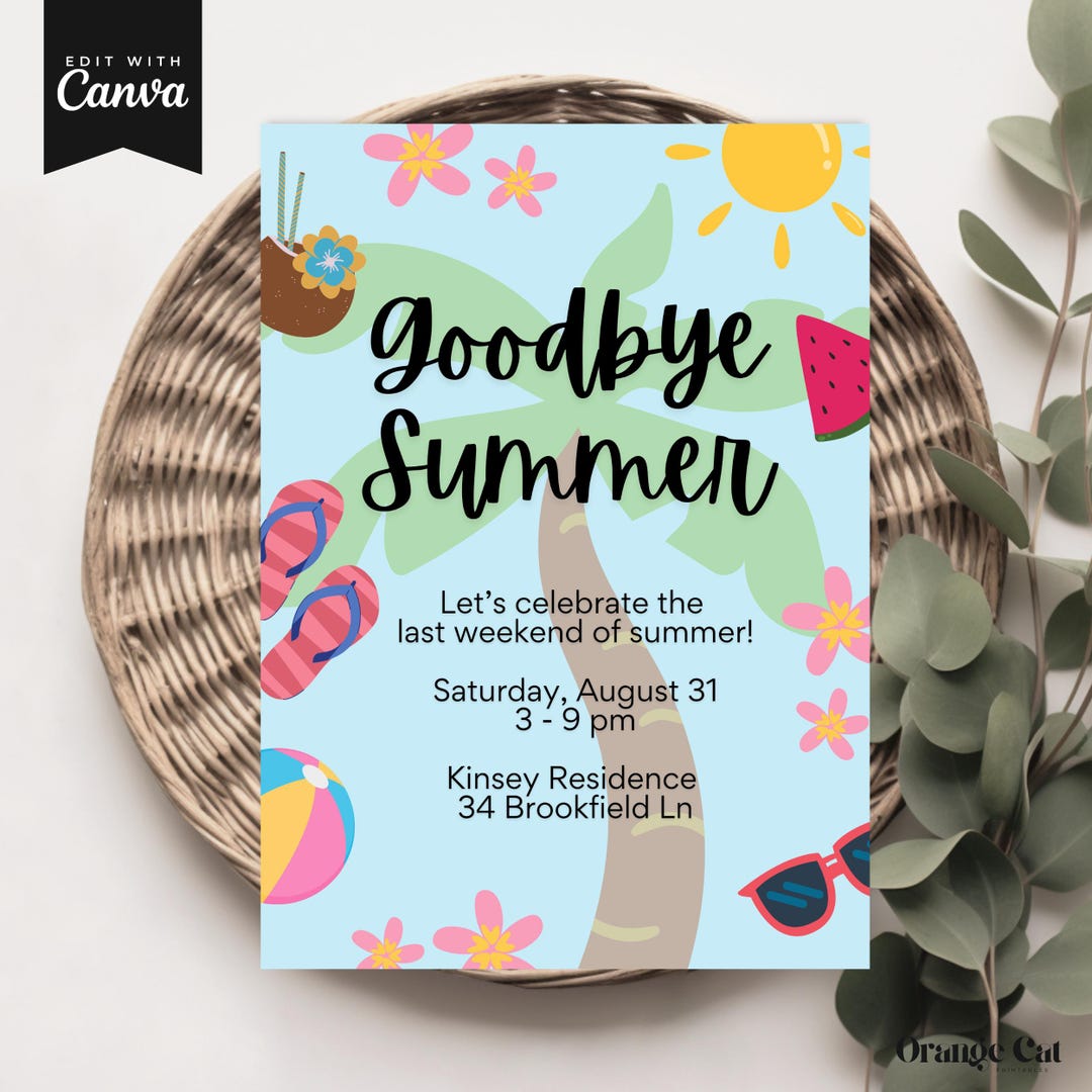 End of Summer Back to School Party Invite Pool Party Printable Editable ...