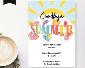 End of Summer Back to School Party Invite Pool Party Printable Editable ...