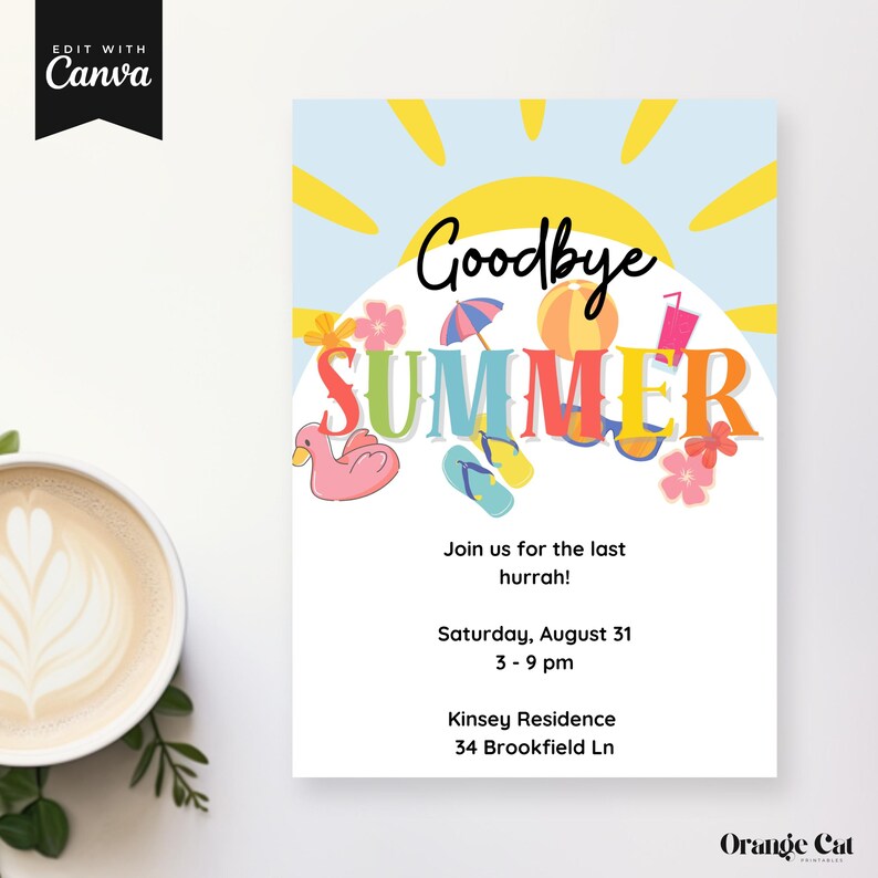 End of Summer Back to School Party Invite Pool Party Colorful Printable ...