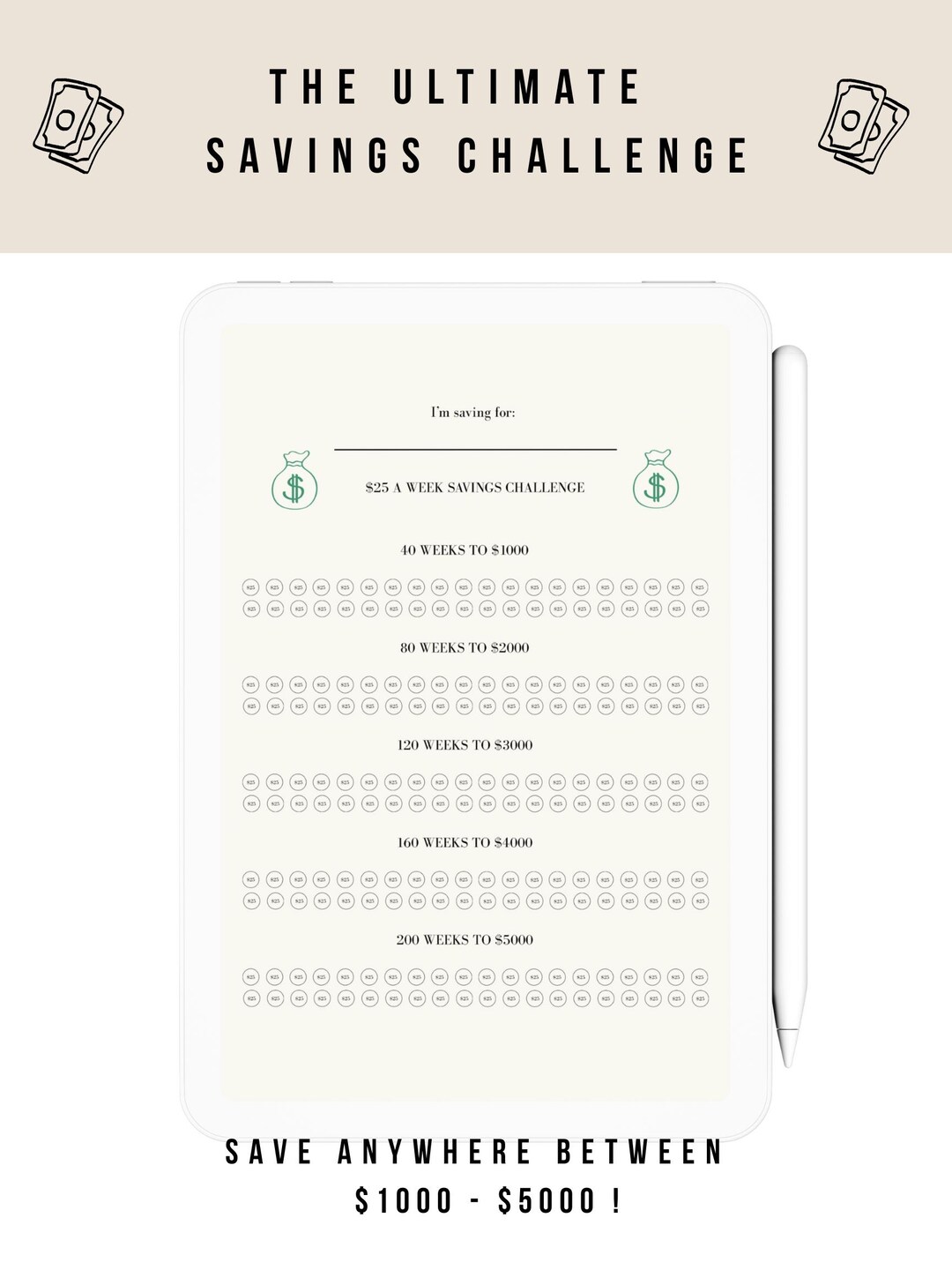 Easy-to-use! Budgeting -savings Challenge! Save up to 5000 Dollars a ...