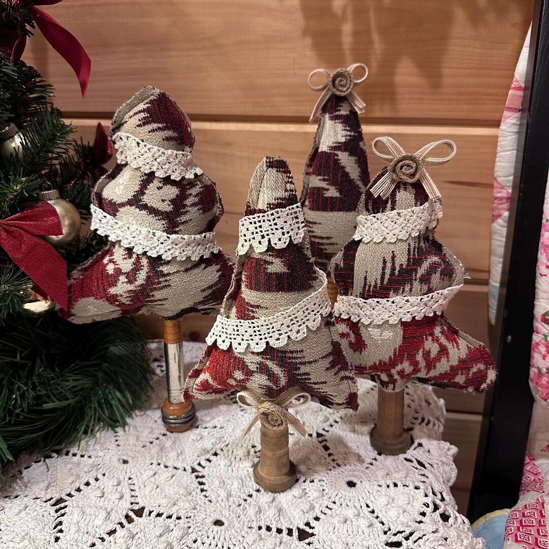 4 Antique Spool Christmas Trees, Handmade - Etsy