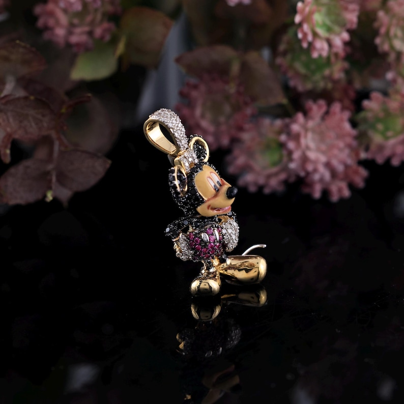 0.20 Carat Round Diamond Mickey Mouse Pendant | Yellow Gold Mickey ...