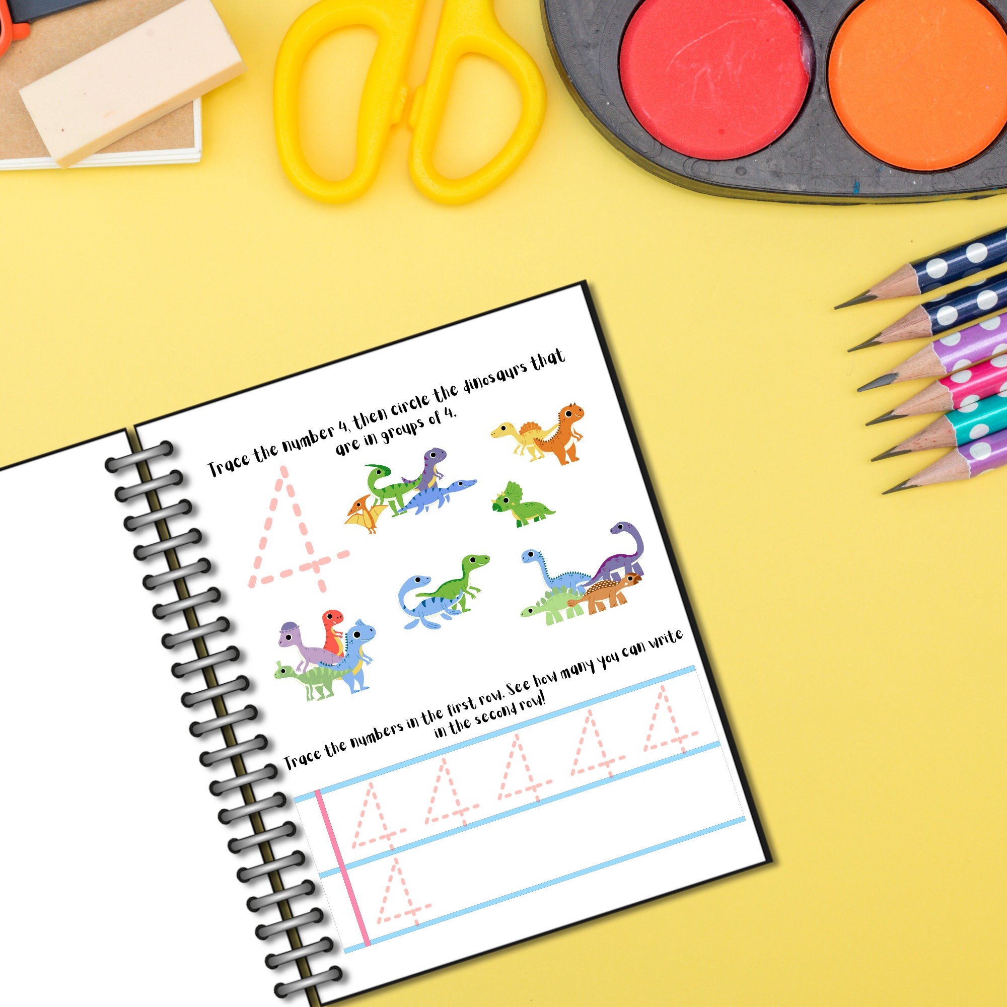Dino Themed Kindergarten Learning Bundle: Number Tracing, Dot to Dot ...