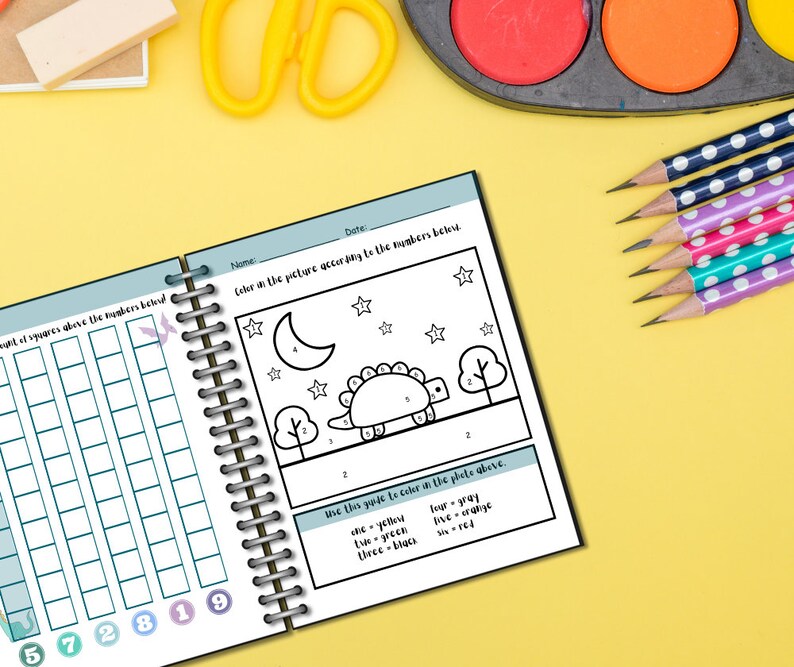 Dino Themed Kindergarten Learning Bundle: Number Tracing, Dot to Dot ...