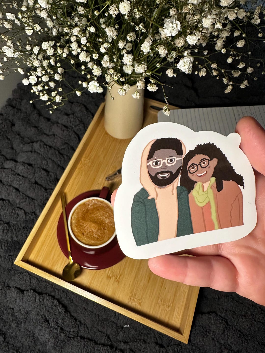 Cute Couple Sticker Cozy Love Couple Illustration, Customizable Vinyl ...