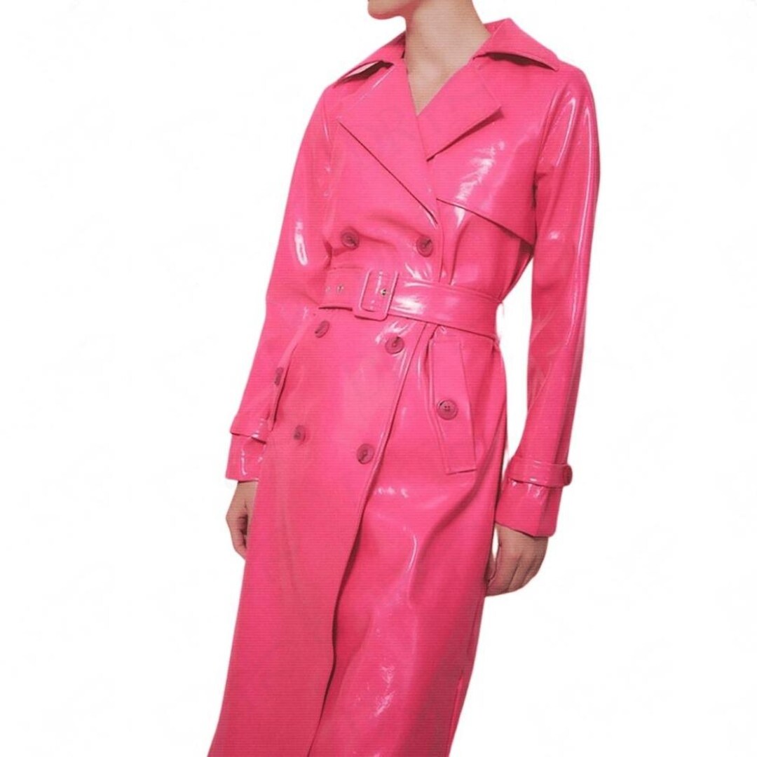 Blush Rose Leather Shiny PVC Leather Long Jacket, Luxury Elegance Coat ...