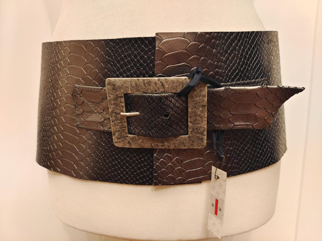 Extra Wide Grey Real Leather Snake Skin Pattern Corset Belt by MM ...