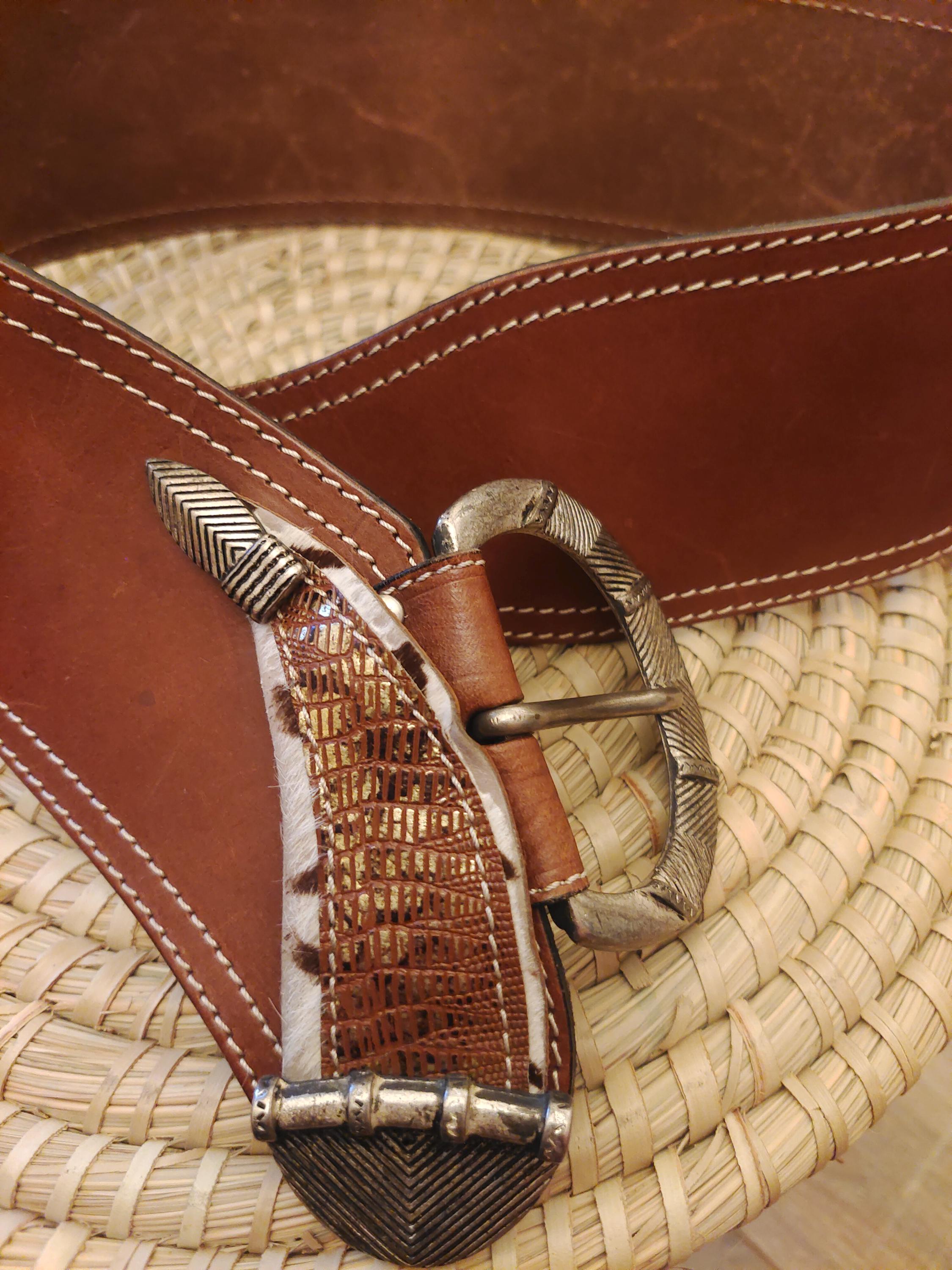 Vintage Wide 80's Brown Leather Belt - Etsy