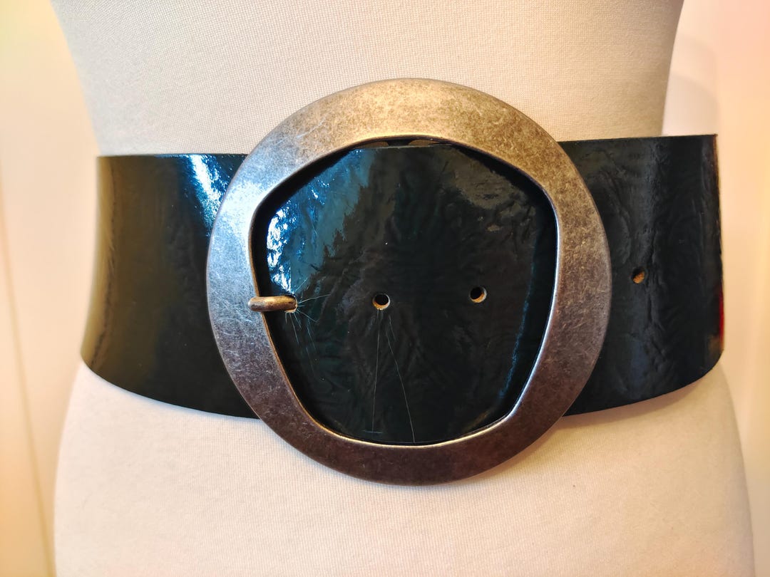 Extra Long & Wide Green Real Leather Belt With Big Buckle by per Una ...