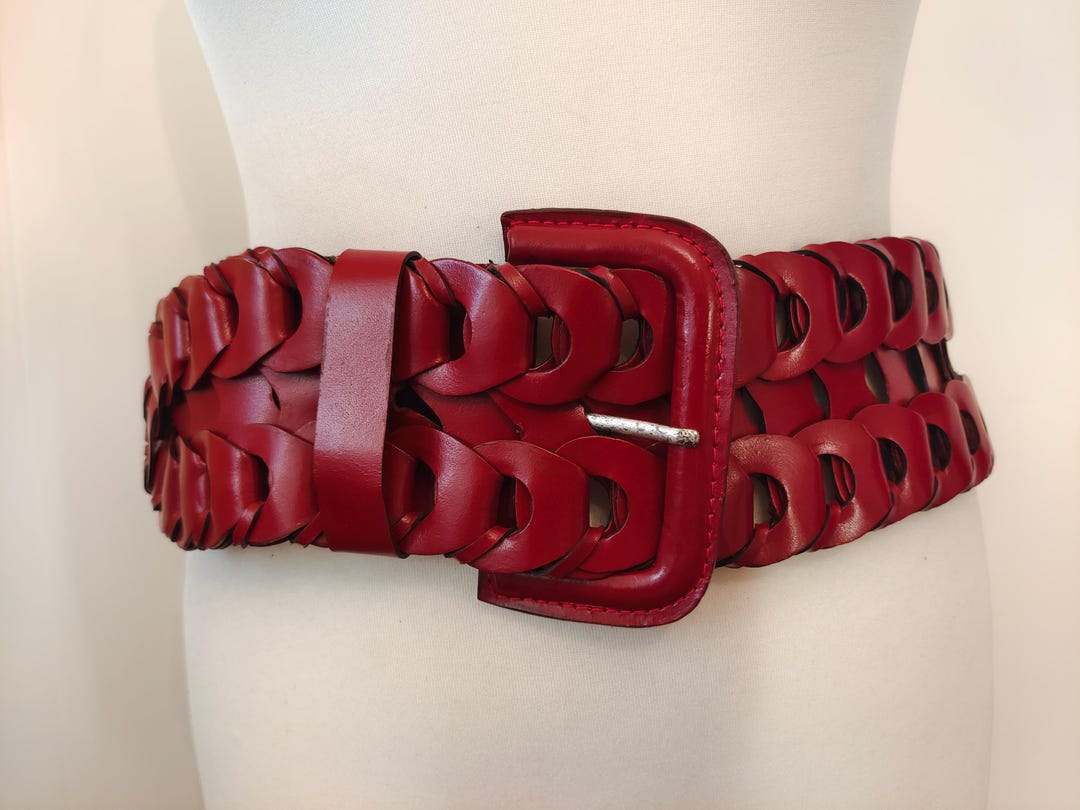 Wide Red Real Leather Woven Adjustable Belt by BIBA - Etsy