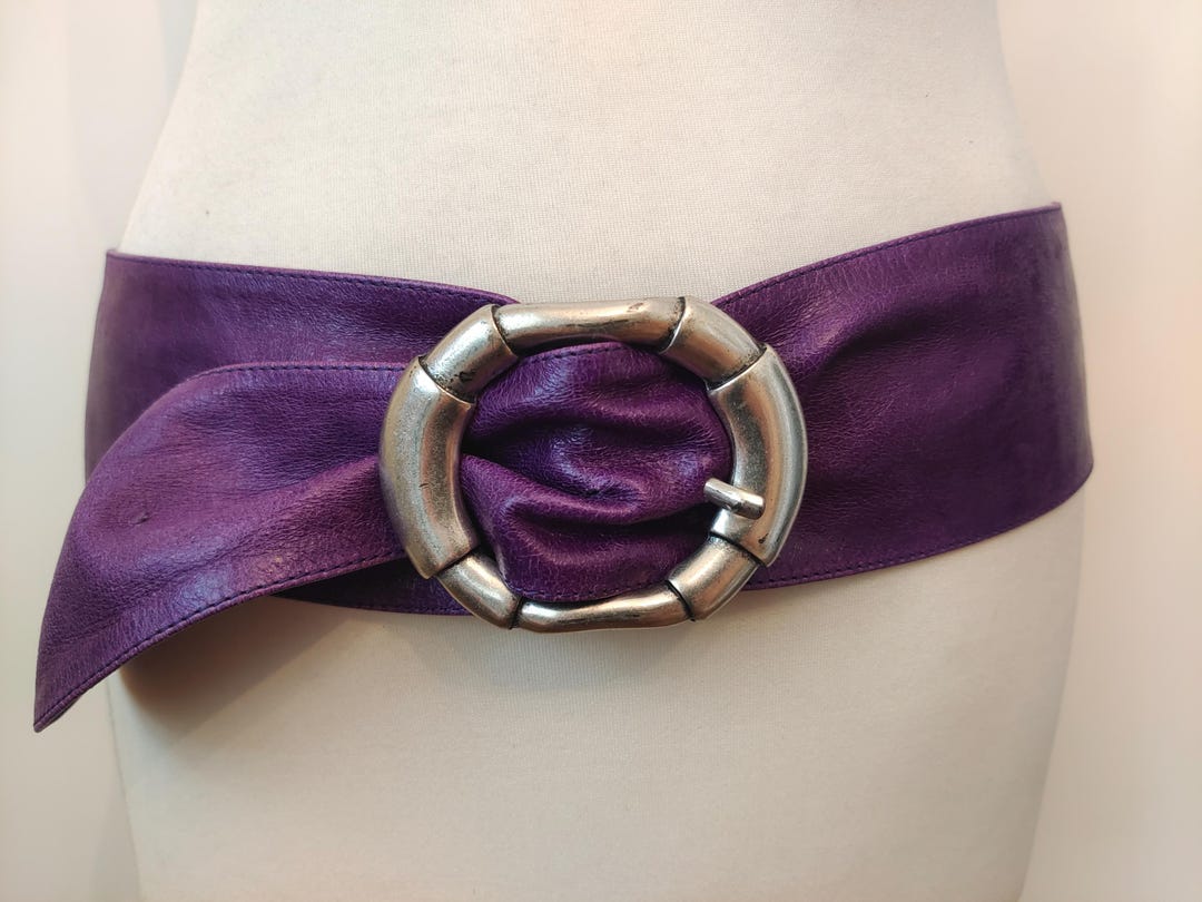 Extra Wide Real Leather Purple Belt With Silver Buckle - Etsy