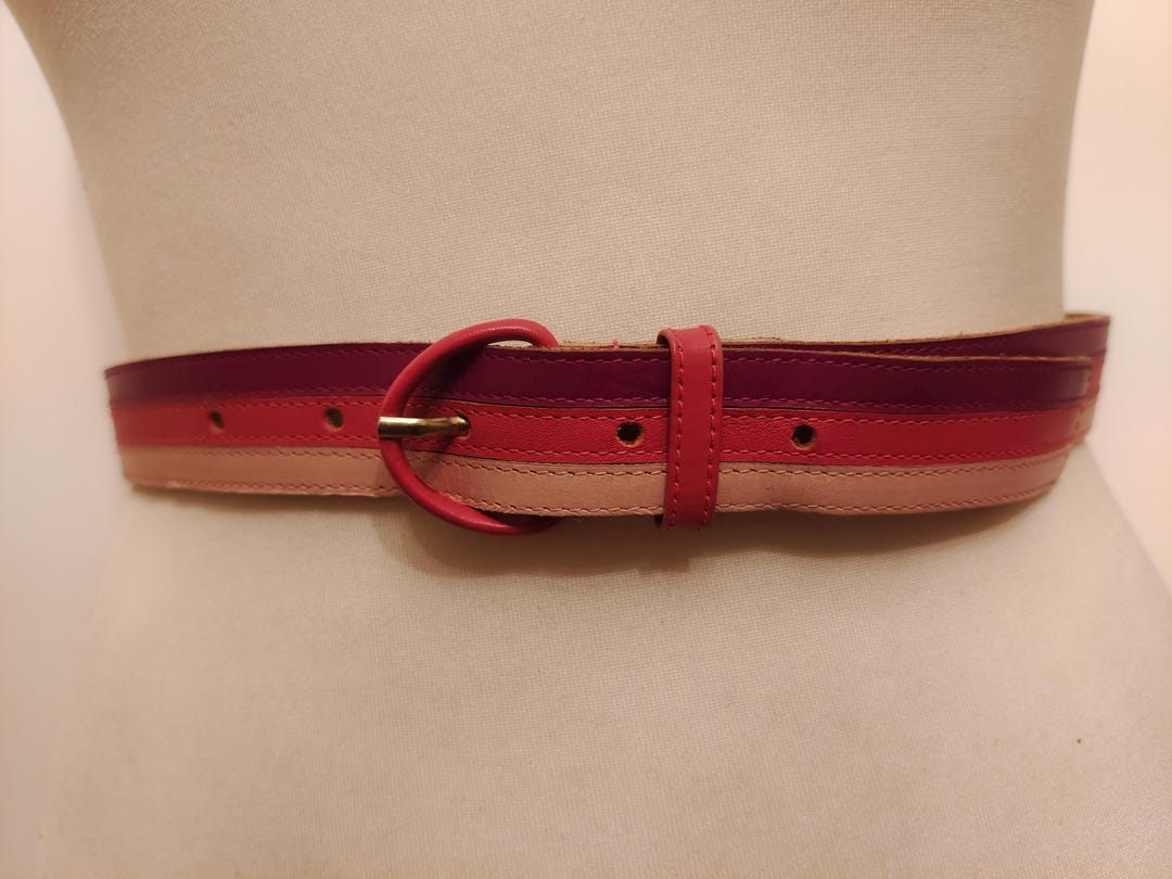 Real Vintage 80's Pink Stripes Leather Belt by Schuchard & Friese - Etsy