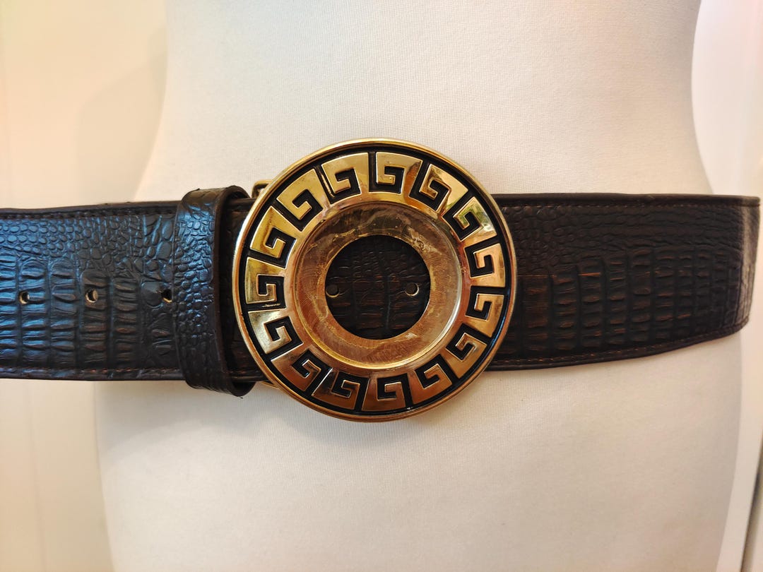 Wide Black Faux Leather Belt With Sunwheel Buckle 90's Vintage - Etsy