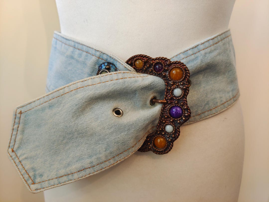 Extra Wide Blue Jeans Y2K Belt With Metal Gems Buckle - Etsy
