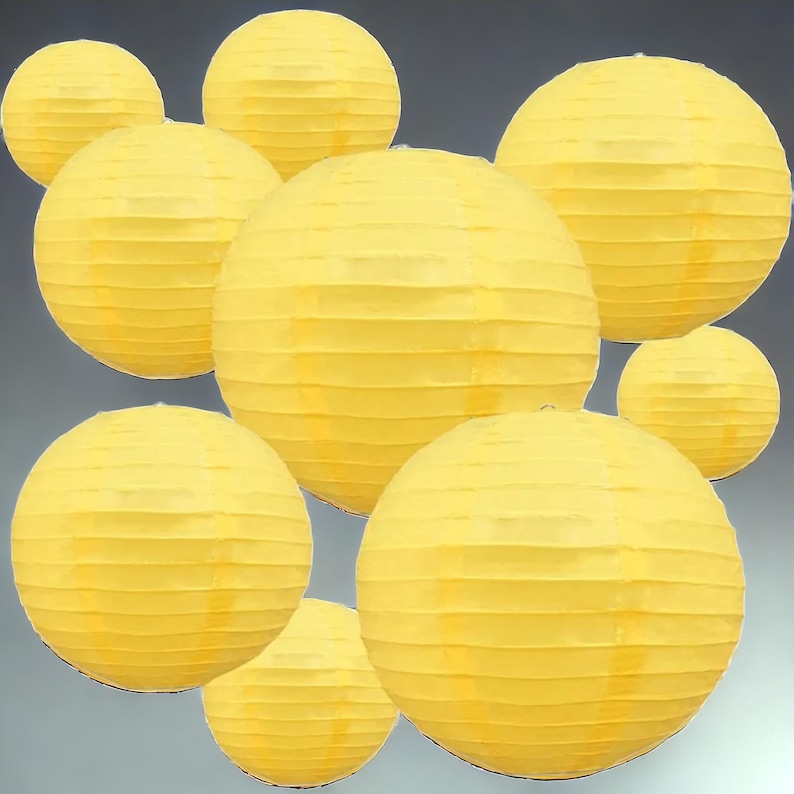 Yellow Round Paper Lanterns - 10 Pack Asian Decorative Lanterns for ...