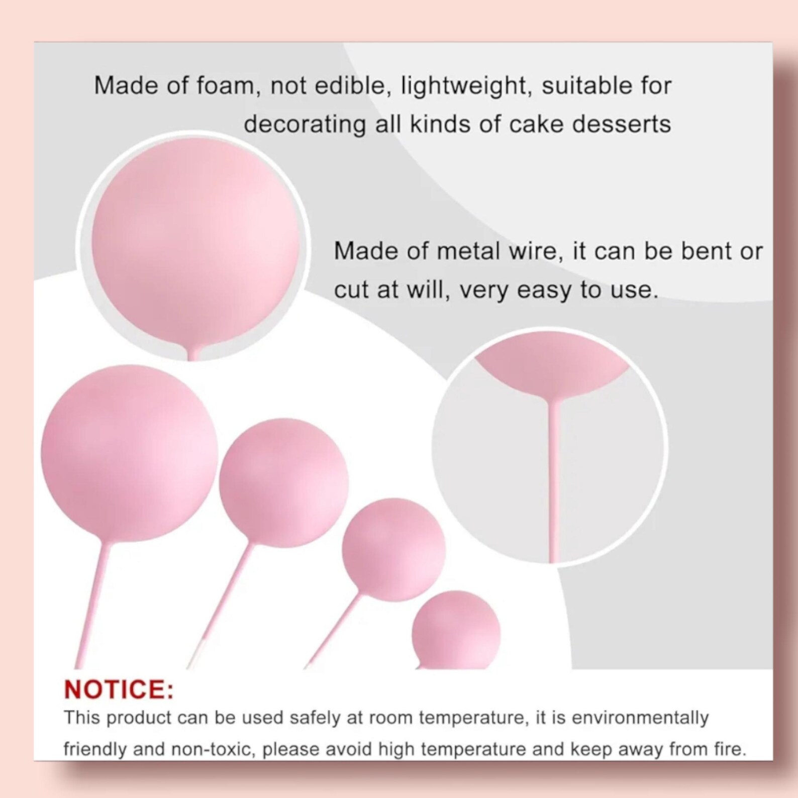 20 Pcs Pink Ball Cake Toppers – Mini Balloon Cake Picks for Wedding ...