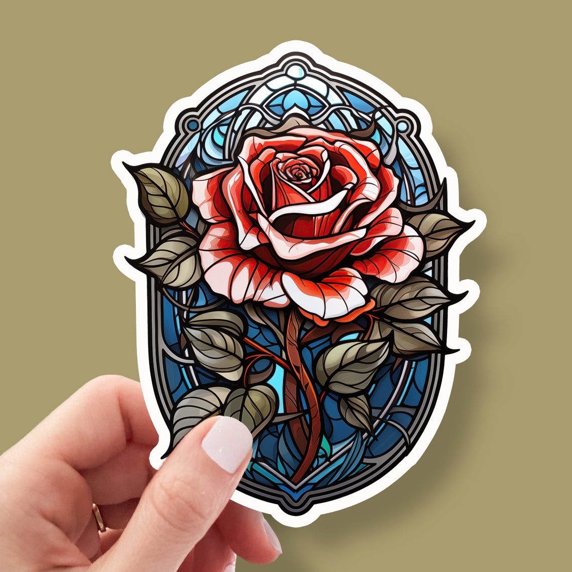 Elegant Stained Glass Rose Vinyl Sticker Floral Art Decal for Window ...