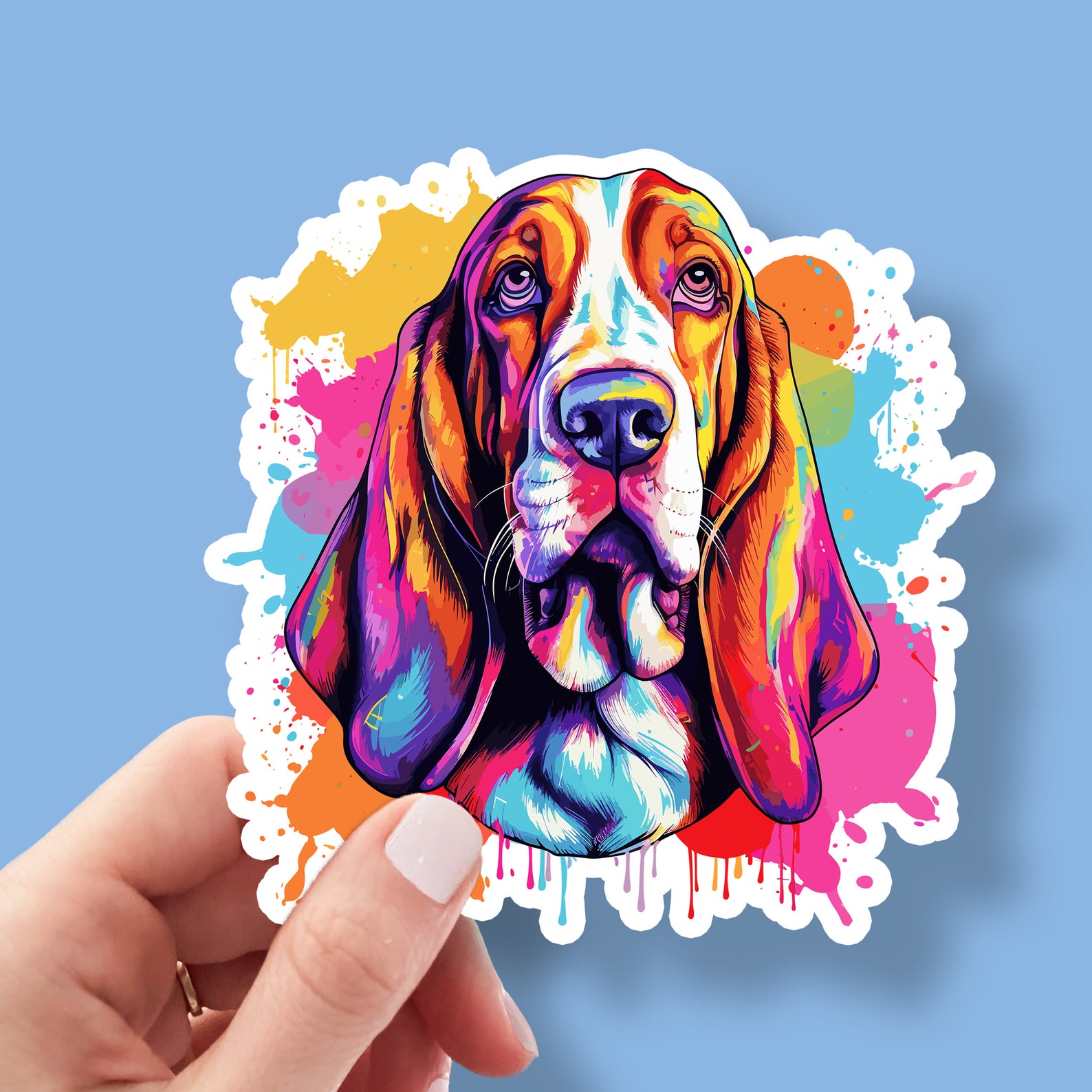 Colorful Basset Hound Sticker Hand-painted Dog Art Vibrant Basset Decal ...