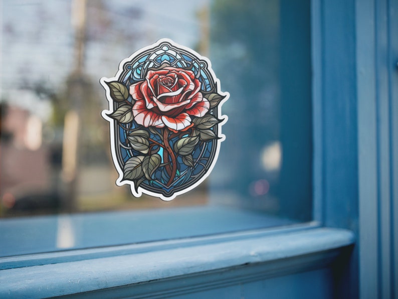Elegant Stained Glass Rose Vinyl Sticker Floral Art Decal for Window ...