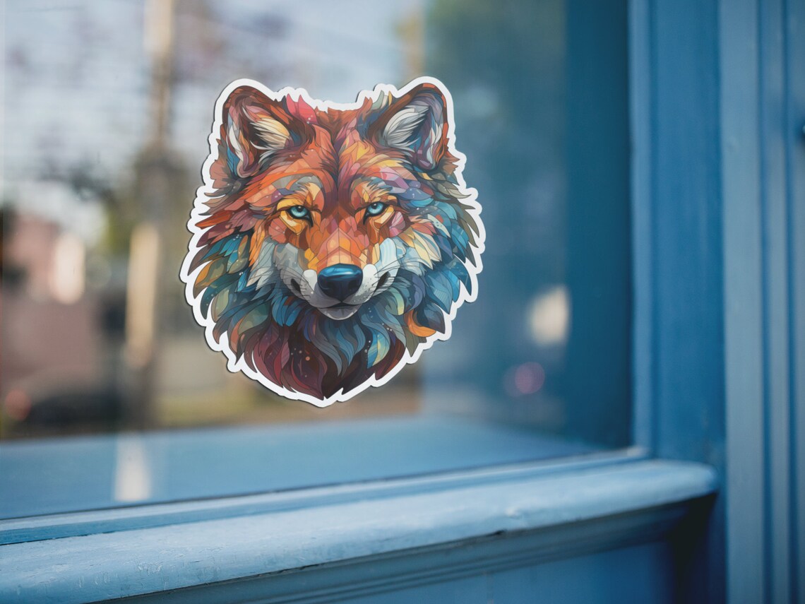 Colorful Wolf Sticker Vibrant Wolf Art Decal Perfect for Laptops, Water ...