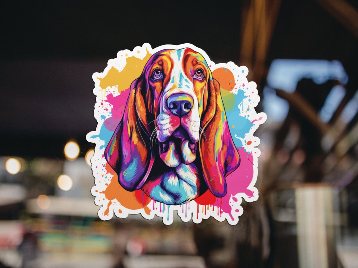 Colorful Basset Hound Sticker Hand-painted Dog Art Vibrant Basset Decal ...