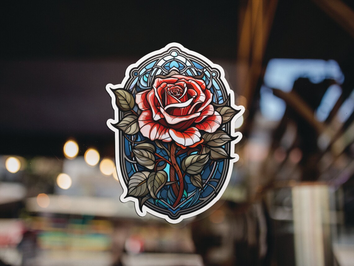Elegant Stained Glass Rose Vinyl Sticker Floral Art Decal for Window ...