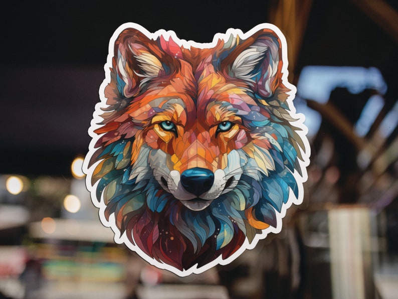 Colorful Wolf Sticker Vibrant Wolf Art Decal Perfect for Laptops, Water ...