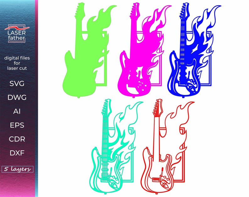 Electric Guitar SVG, Musical Instrument DXF, Laser Ready Cut Files ...