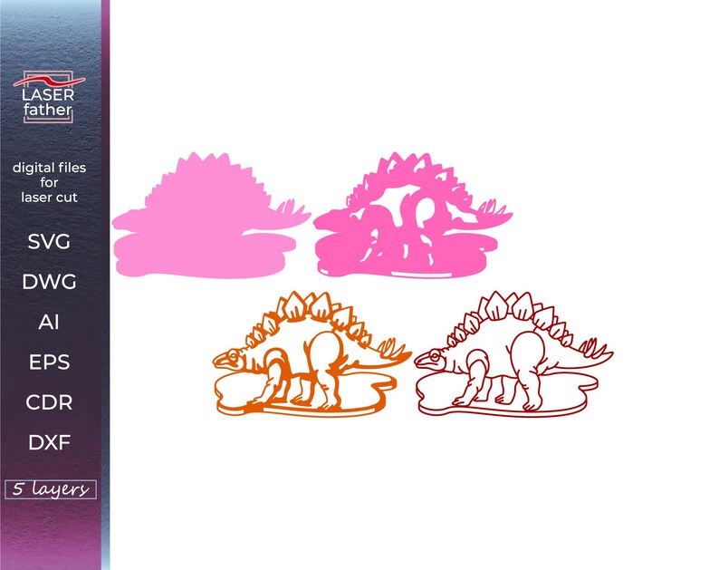 Multilayer Stegosaurus, Dino SVG, Glowforge Patterns, Dinosaur Laser ...