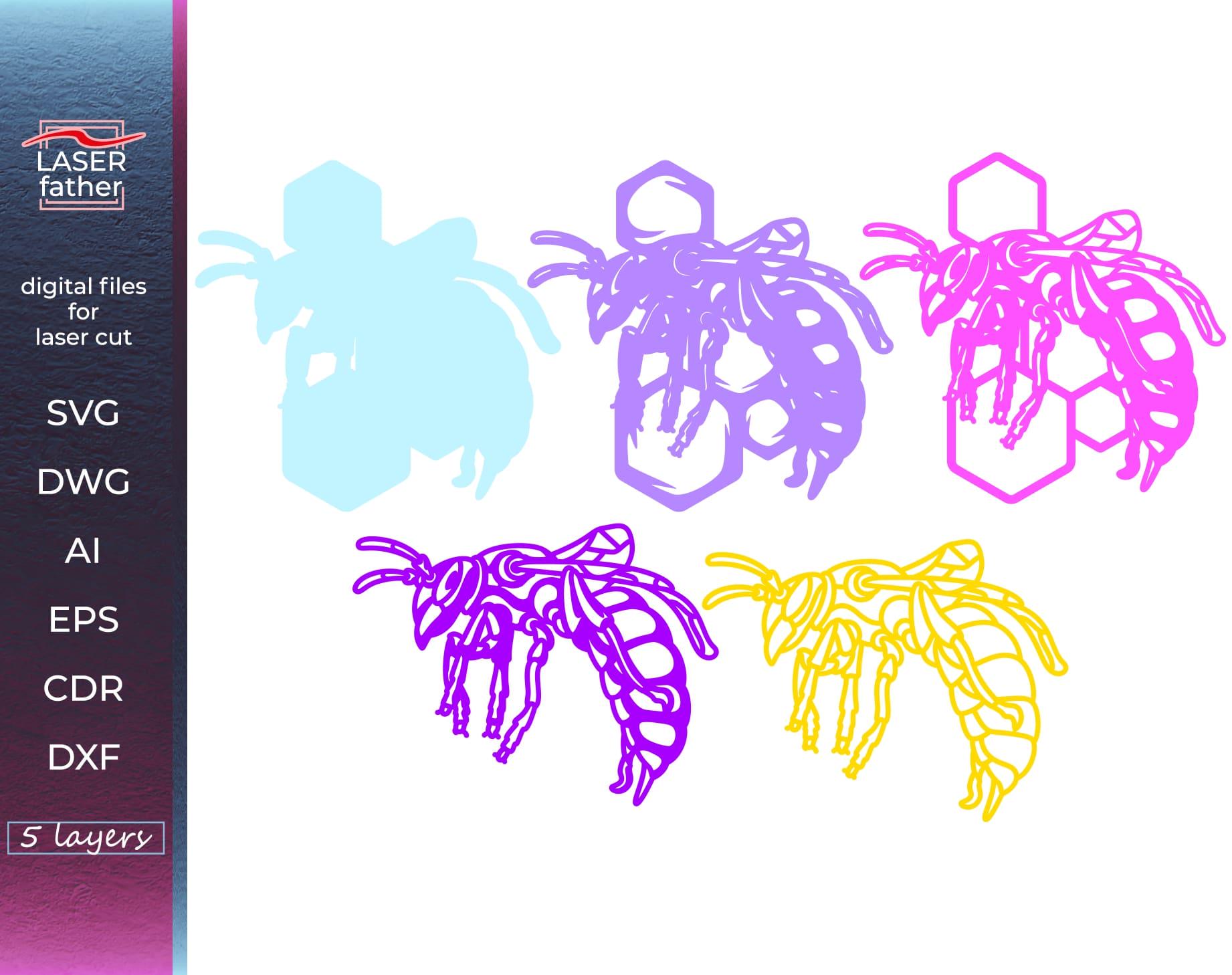 Bee Laser Cut File, Honey Comb SVG, Insect SVG, Multilayer Craft ...