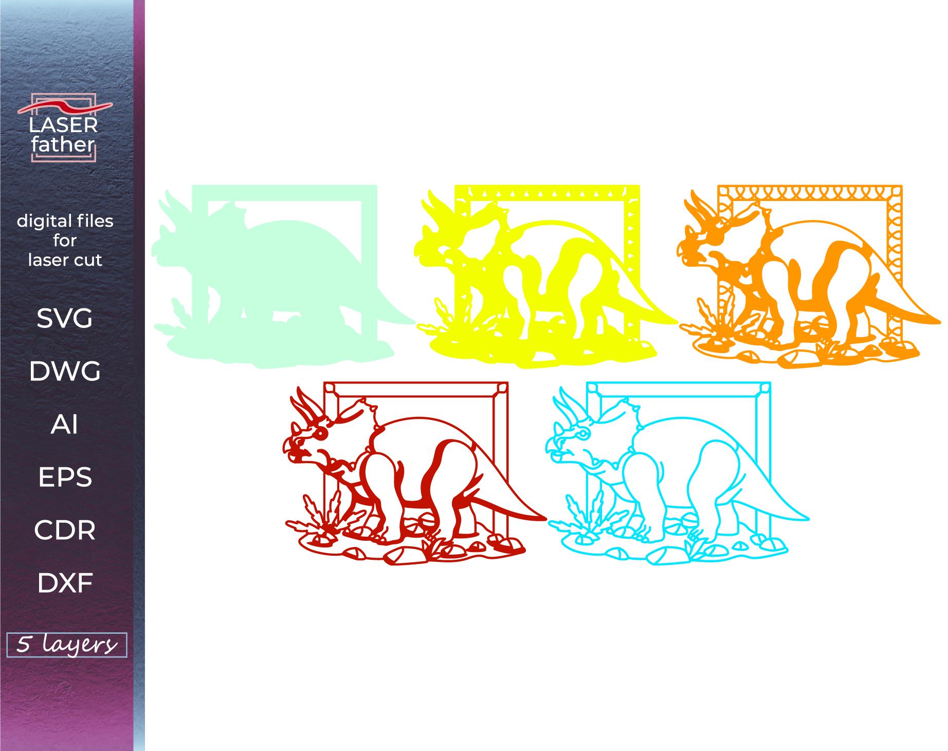 Dinosaur Silhouette, 3D Laser Cut, Triceratops SVG, Layered Cricut ...